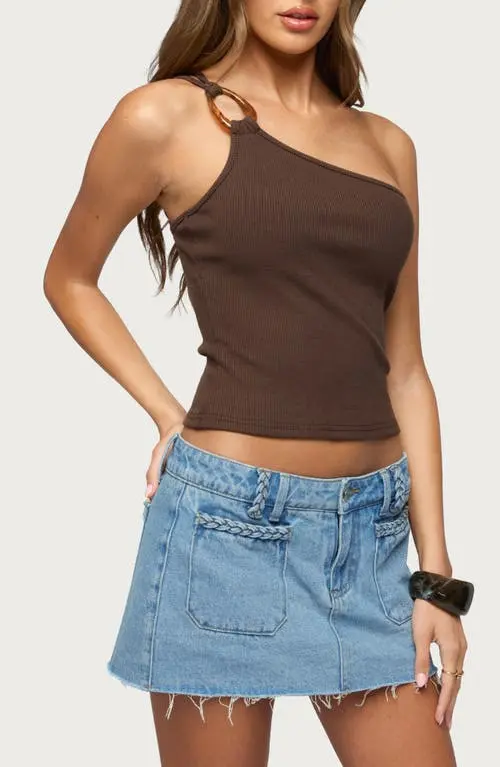 EDIKTED Calista O-ring One-shoulder Rib Crop Top