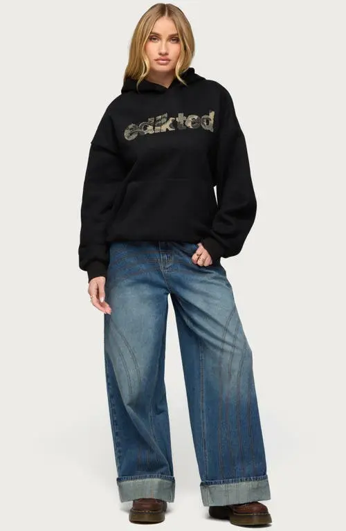 EDIKTED Oversized Hoodie With Camouflage Logo - Black
