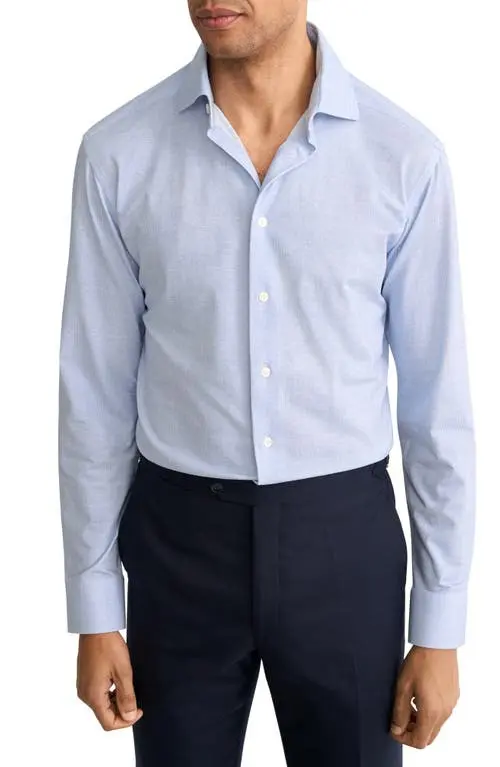 Eton Slim Fit Check Stretch Jersey Dress Shirt - Light Blue