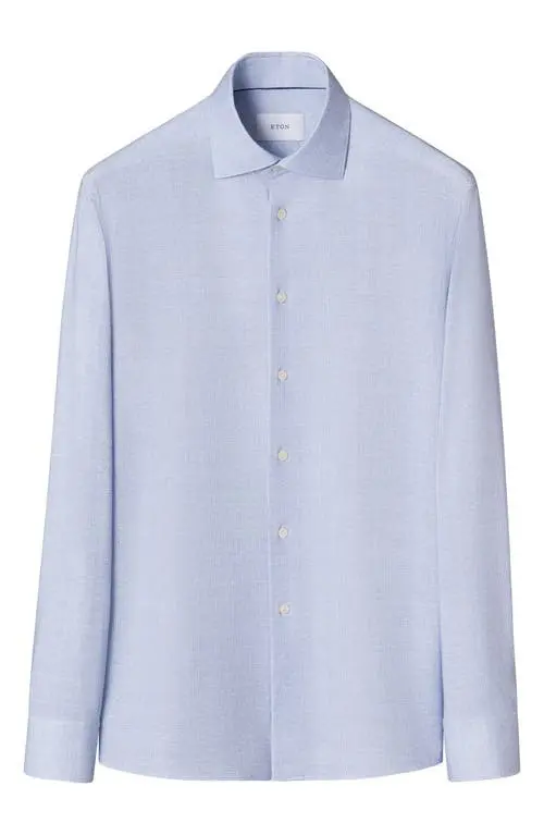 Eton Slim Fit Check Stretch Jersey Dress Shirt - Light Blue