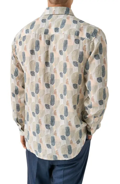 Eton Regular Fit Geometric Linen Dress Shirt - Medium Green