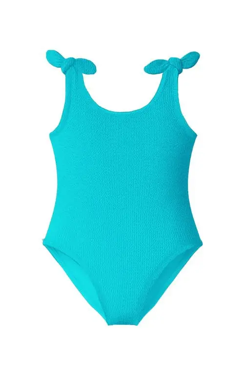 LIMEAPPLE Crinkle Bow Tie One Piece - Turquoise