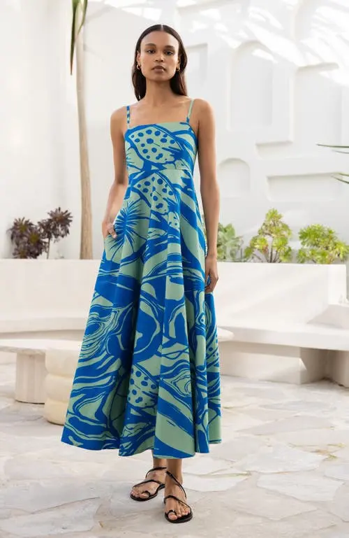 DIARRABLU Oria Cotton Poplin Midi Dress In Print