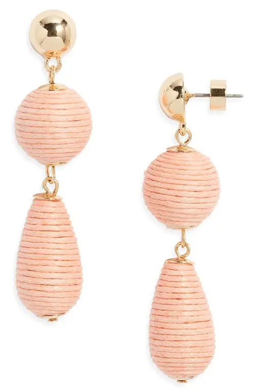 Nordstrom Triple Drop Raffia Earrings - Blush- Gold