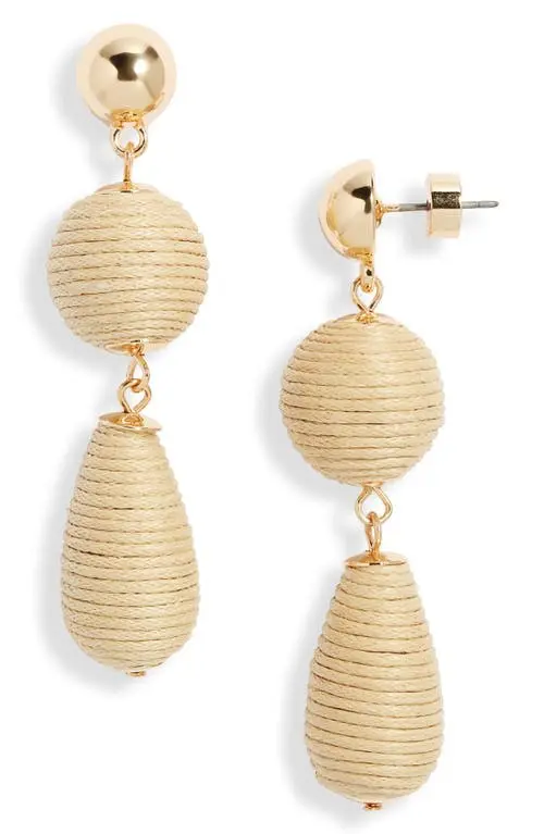 Nordstrom Triple Drop Raffia Earrings - Neutral- Gold
