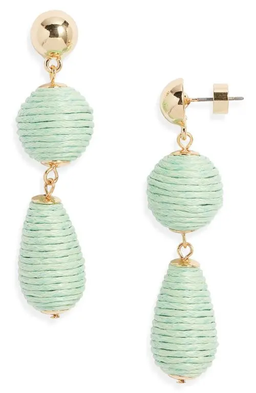 Nordstrom Triple Drop Raffia Earrings - Seafoam- Gold