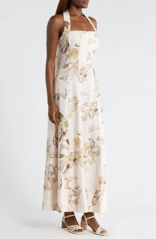 CECE DUPRAZ Floral Panel Halter Midi Dress