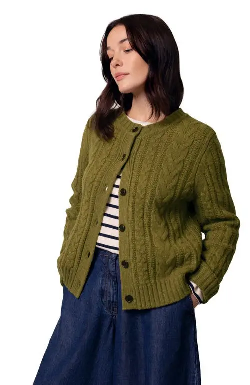 CELTIC & CO. Merino Wool Cable Knit Cardigan - Moss