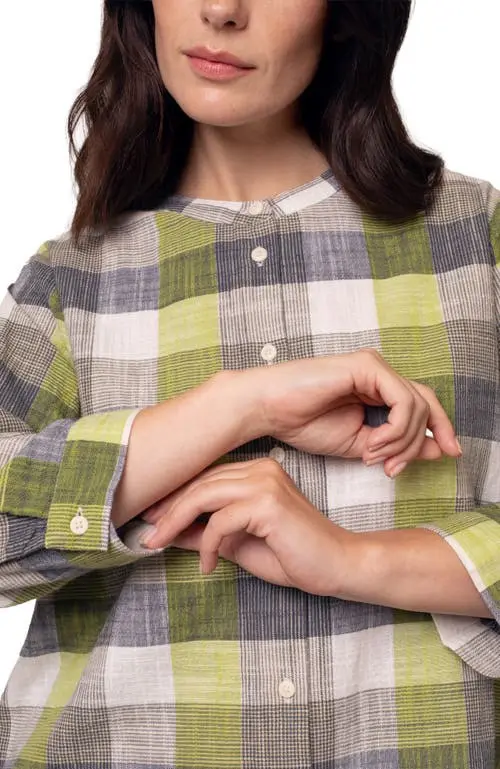 CELTIC & CO. Collarless Swing Blouse - Slate/green Check
