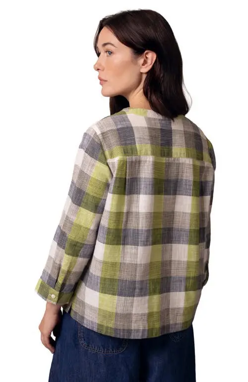 CELTIC & CO. Collarless Swing Blouse - Slate/green Check