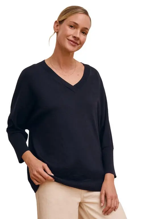 CELTIC & CO. Slouchy V-neck Pure Wool Jumper - Navy