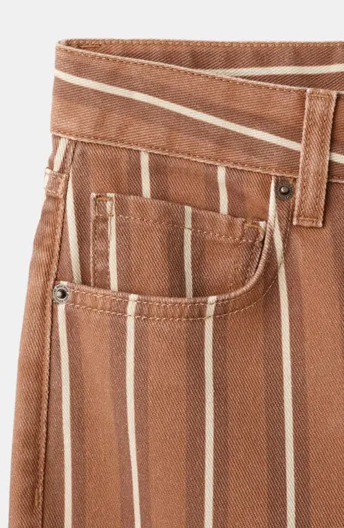 Mango Striped Straight Leg Jeans - Medium Brown
