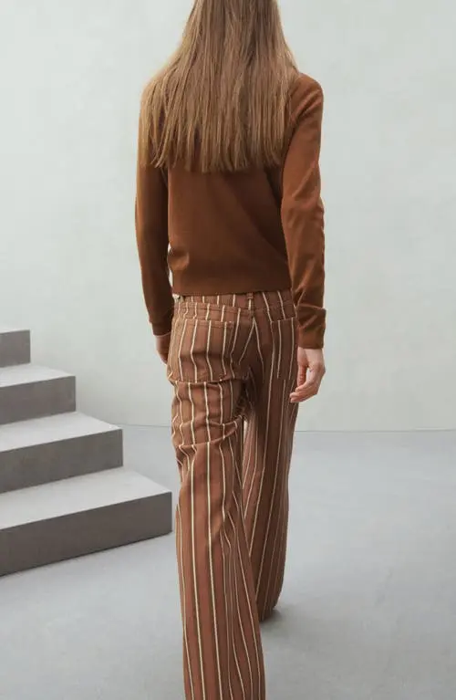 Mango Striped Straight Leg Jeans - Medium Brown
