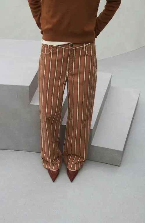 Mango Striped Straight Leg Jeans - Medium Brown