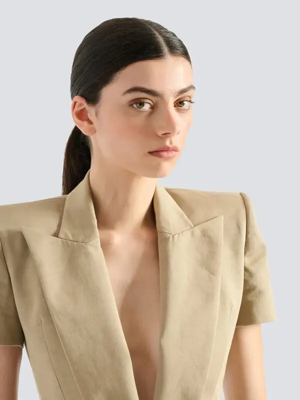 Balmain Belted Gabardine Anthem Jacket - Beige