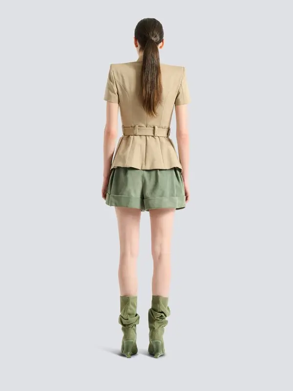 Balmain Belted Gabardine Anthem Jacket - Beige