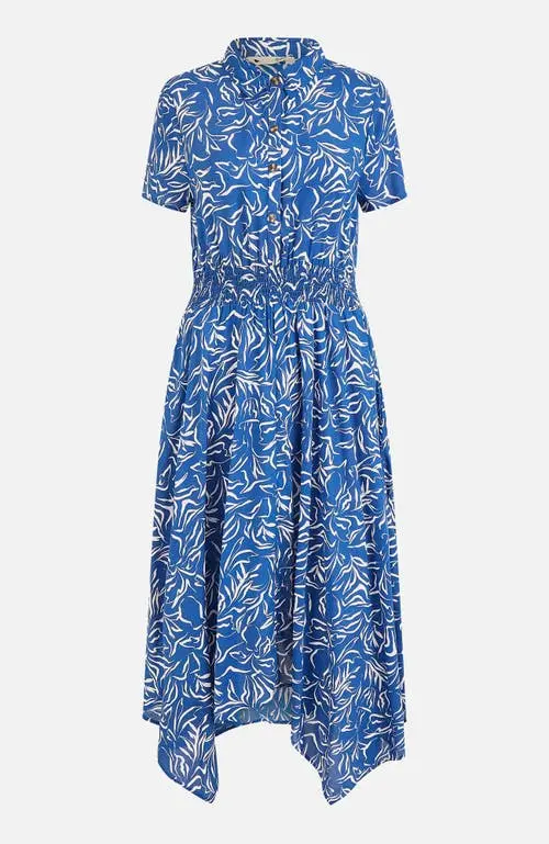 YUMI Printed Midi Shirt Dress With Ruching - Blue