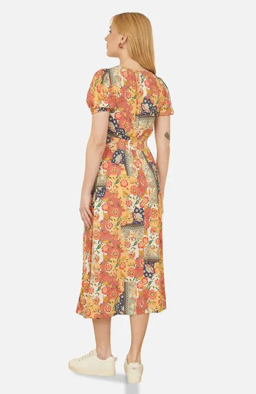 YUMI Floral Patchwork Print Midi Shirt Dress