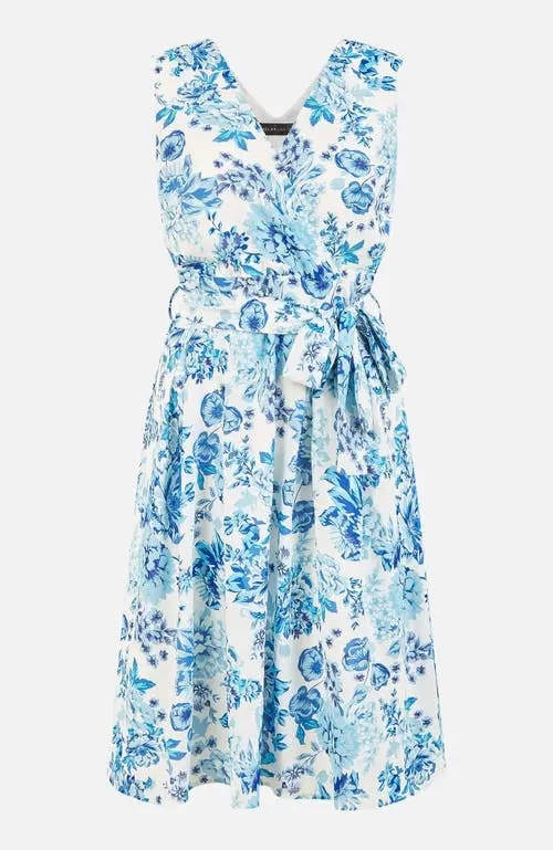 YUMI Floral Wrap Skater Midi Dress