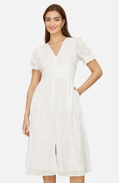 YUMI Broderie Anglaise Midi Button Up Dress