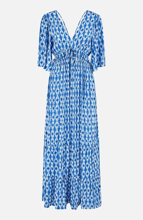 YUMI Printed Maxi Dress With Cross Over Back