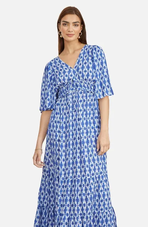 YUMI Printed Maxi Dress With Cross Over Back