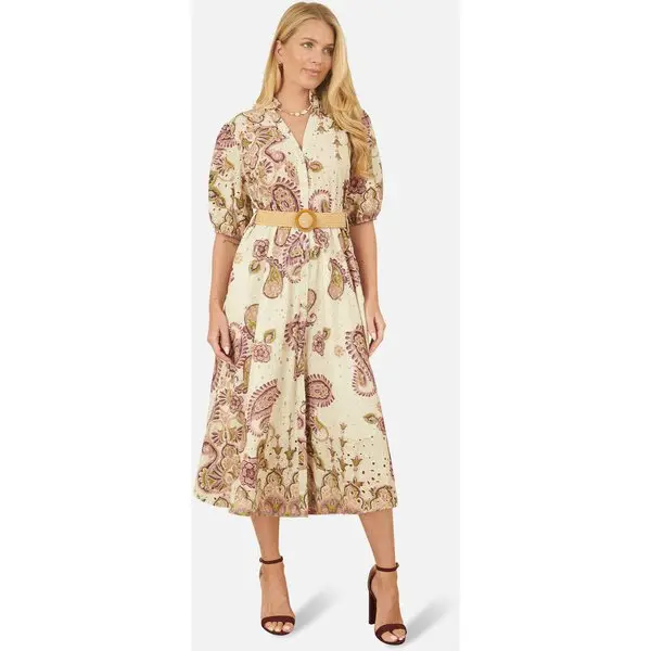 YUMI Broderie Anglaise Cotton Midi Shirt Dress