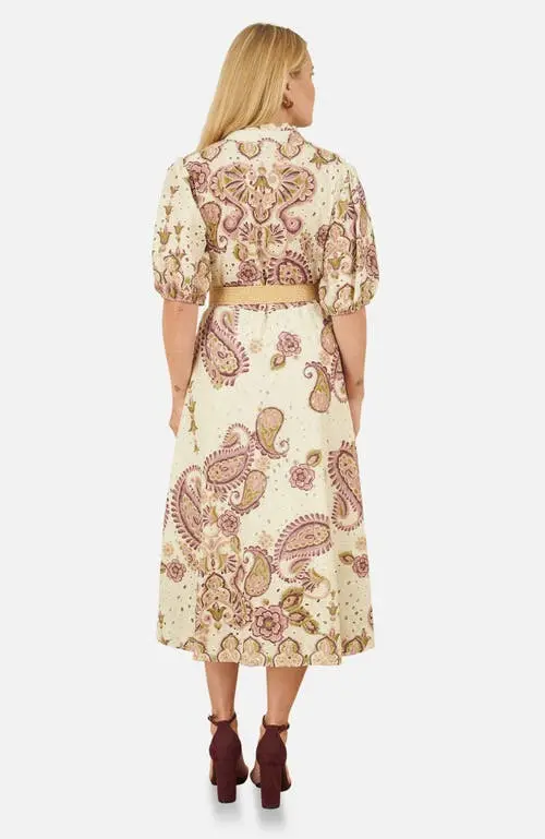 YUMI Broderie Anglaise Cotton Midi Shirt Dress