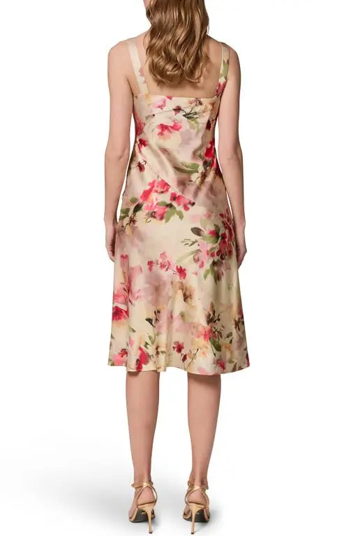 Donna Karan New York Floral Cowl Neck Satin Dress