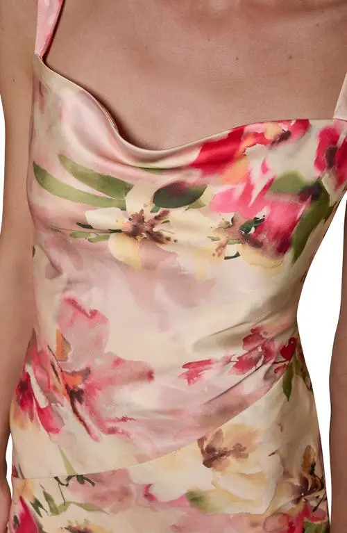 Donna Karan New York Floral Cowl Neck Satin Dress