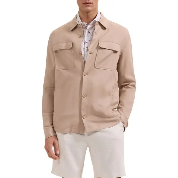 Bugatchi Aerolinen Linen Blend Shirt Jacket - Desert