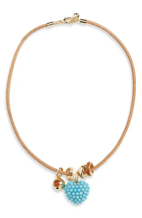 ROXANNE ASSOULIN Heart Charm Leather Cord Necklace - Gold/turquoise/multi