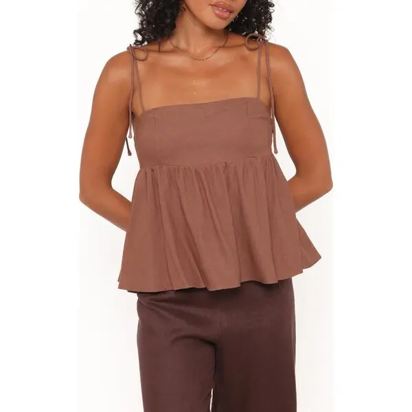 PETAL & PUP Zephyra Tie Strap Babydoll Camisole - Brown