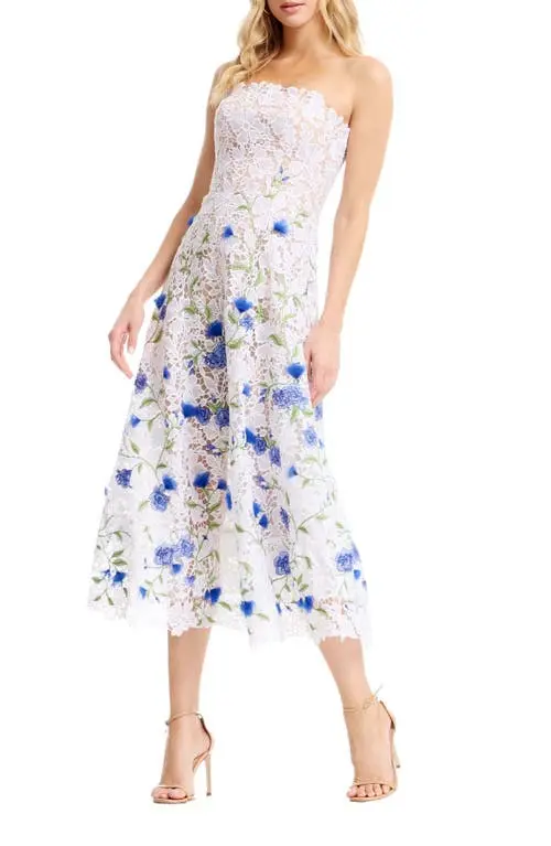 Dress The Population Kailyn Strapless Floral Embroidered Lace Cocktail Dress