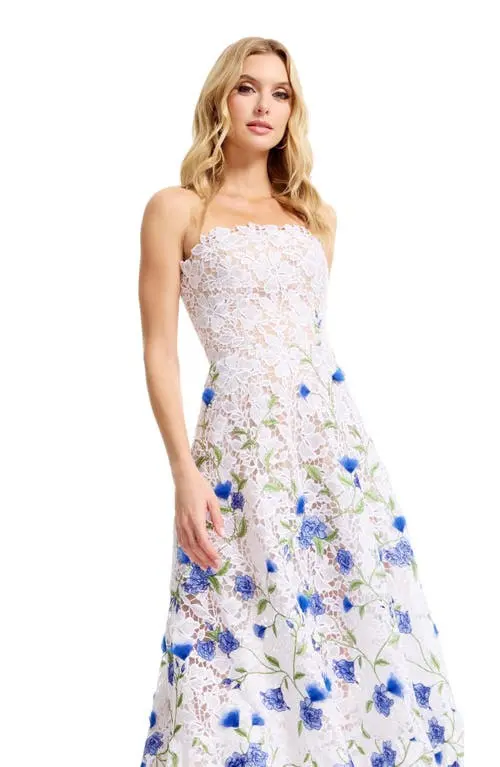 Dress The Population Kailyn Strapless Floral Embroidered Lace Cocktail Dress
