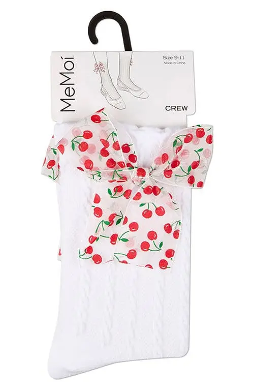 MEMOI Cherry Bow Cable Crew Socks