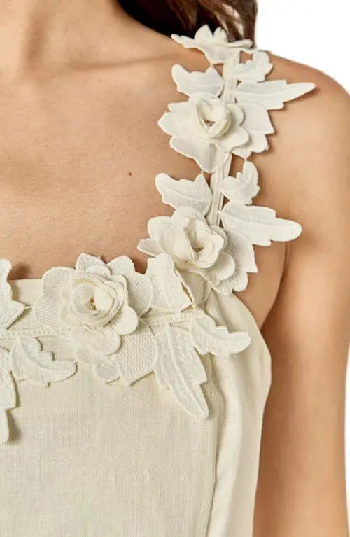 English Factory Flower Strap Linen Midi Dress