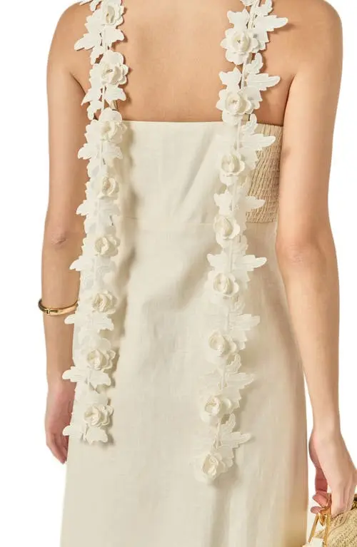 English Factory Flower Strap Linen Midi Dress