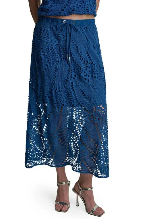 Dkny Crochet Leaf A-line Midi Skirt - Admiral