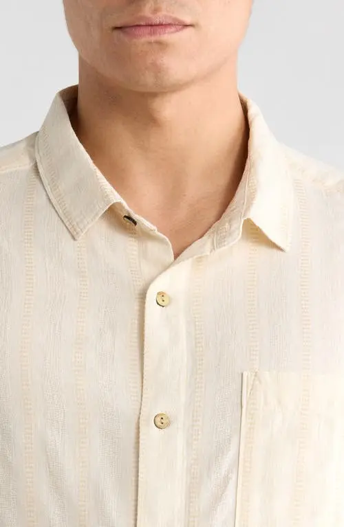ROARK Crosswinds Short Sleeve Cotton Blend Dobby Button-up Shirt - Unbleached