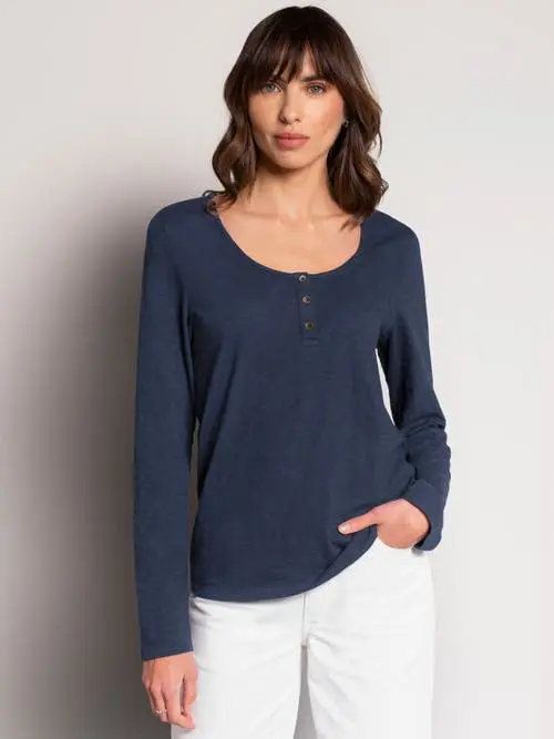 CELTIC & CO. Slub Jersey Scoop Neck Henley Top - Dark Navy