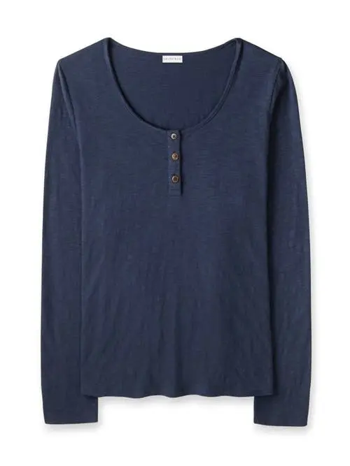 CELTIC & CO. Slub Jersey Scoop Neck Henley Top - Dark Navy