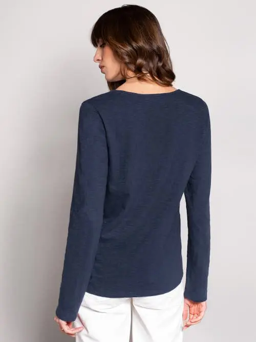 CELTIC & CO. Slub Jersey Scoop Neck Henley Top - Dark Navy