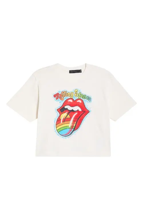 Junk Food Hot Lips Rainbow Crop Graphic T-shirt - White