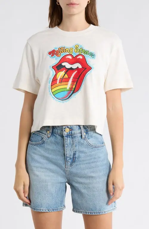 Junk Food Hot Lips Rainbow Crop Graphic T-shirt - White