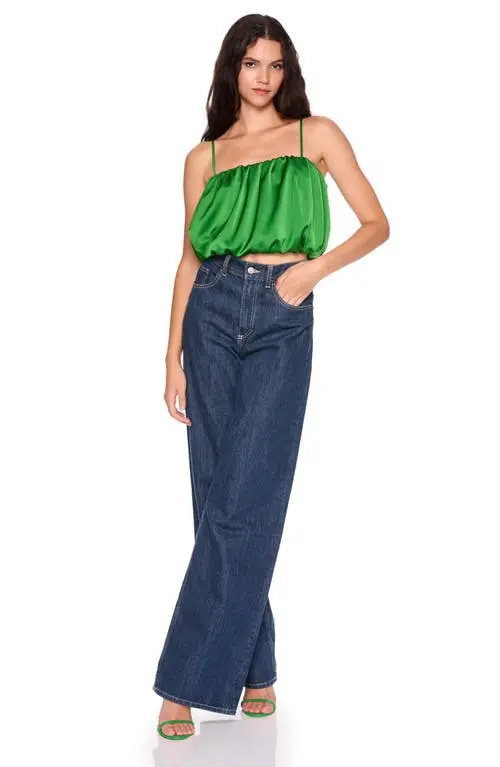 Susana Monaco Bubble Crop Satin Camisole - Shamrock