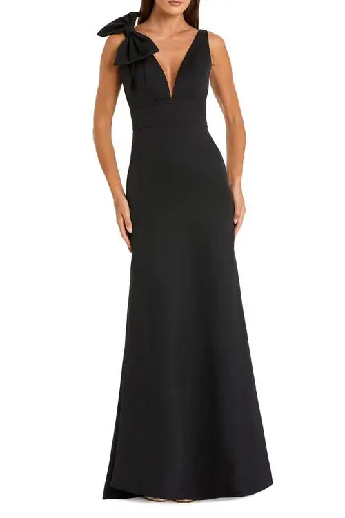 Mac Duggal Sleeveless V-neck Bow Detail Mermaid Gown - Black
