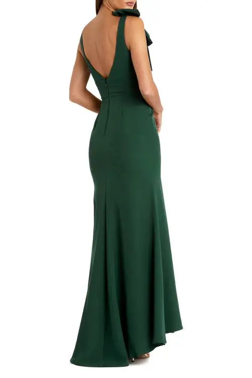 Mac Duggal Sleeveless V-neck Bow Detail Mermaid Gown - Emerald