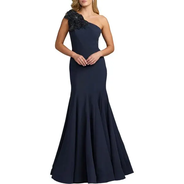 Mac Duggal Petite Crepe One-shoulder Gown - Midnight