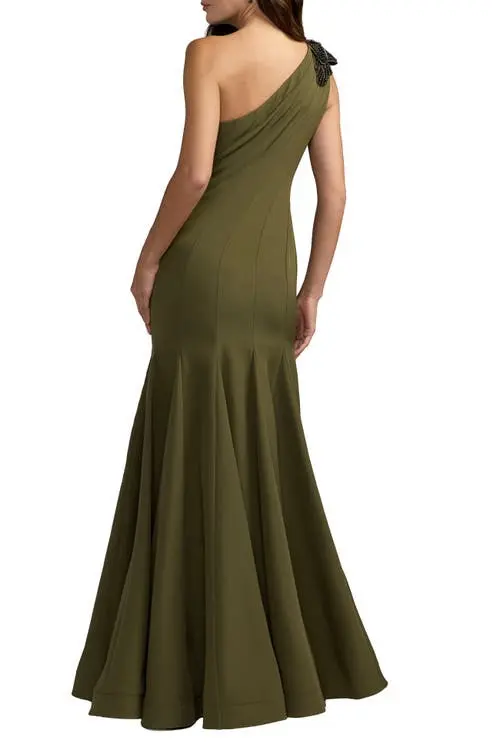 Mac Duggal Petite Crepe One-shoulder Gown - Olive